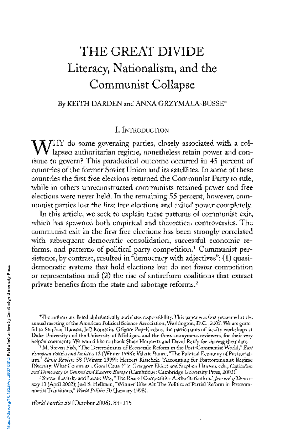 The great divide literacy nationalism and the communist collapse - THE ...