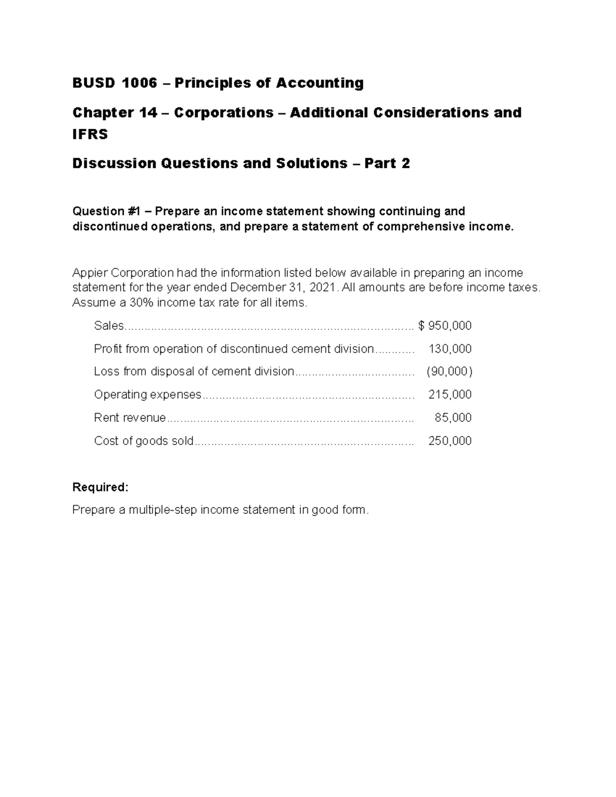 BUSD 1006 - Chapter 14 - Discussion Questions and Solutions - Part 2 ...