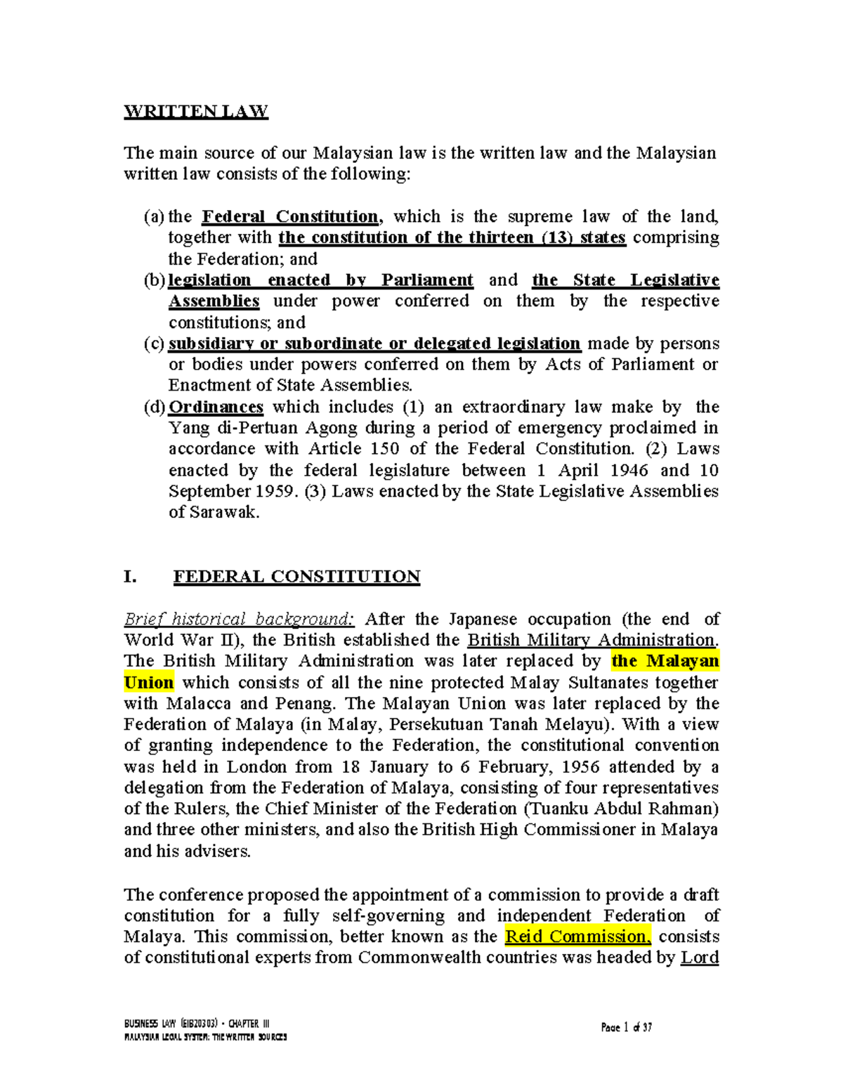 3. Chapter III - Sources OF LAW - THE Written Sources - BUSINESS LAW ...