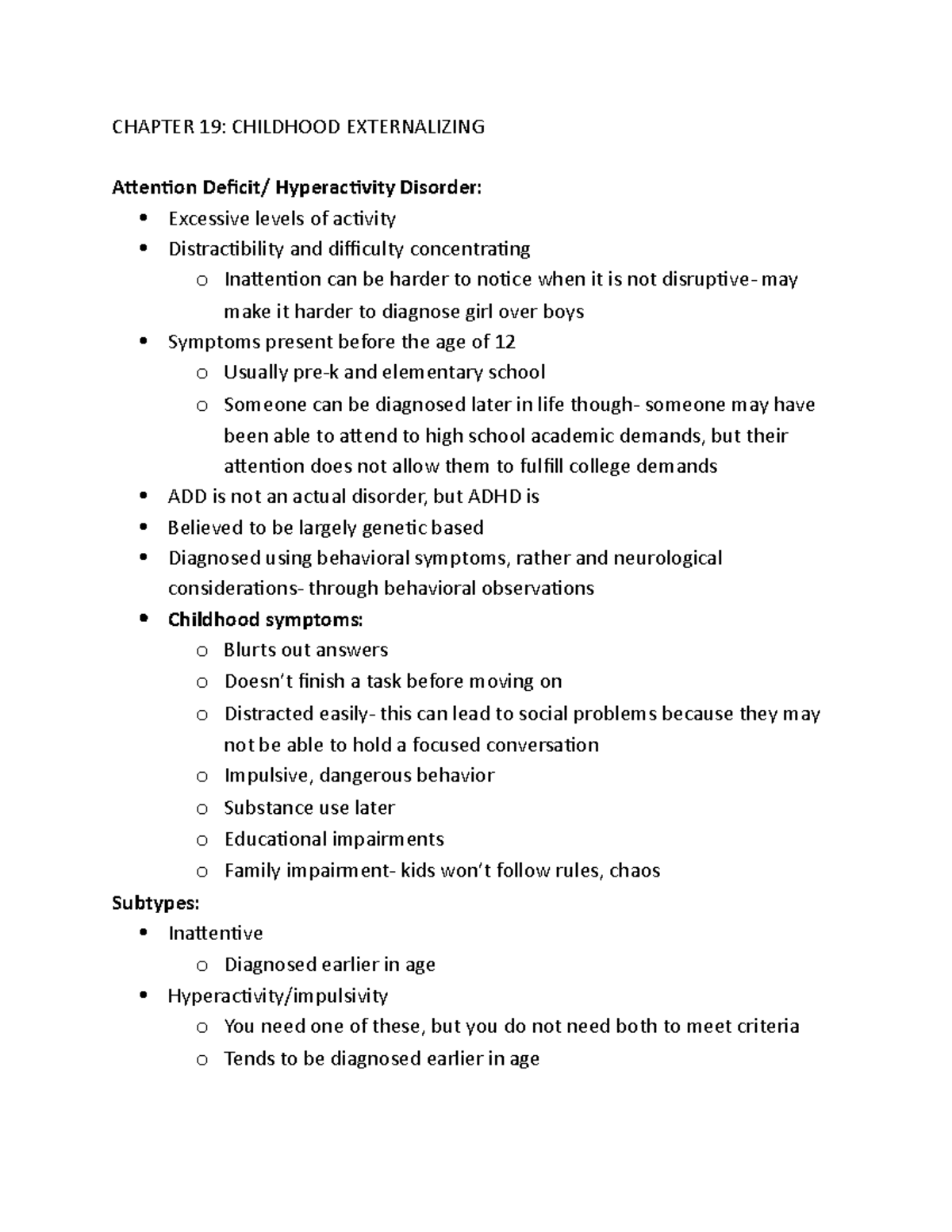 Psychopathology Ch. 19 - CHAPTER 19: CHILDHOOD EXTERNALIZING Attention ...