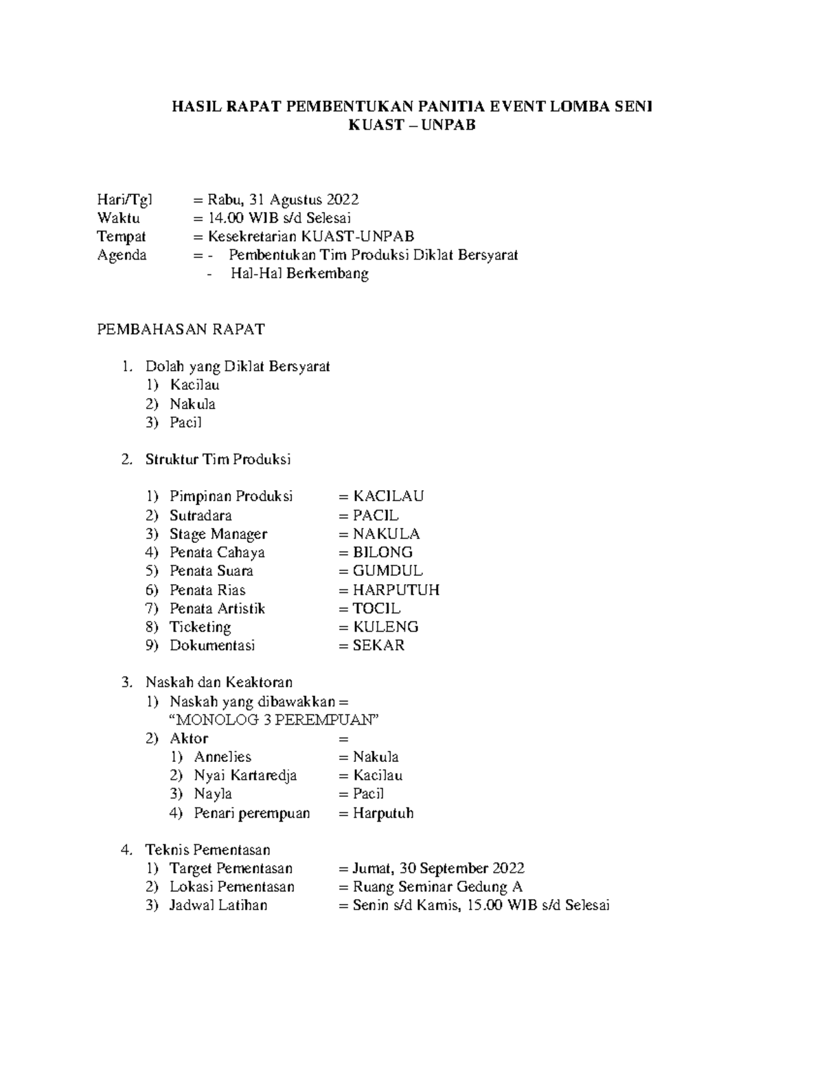 006 Rapat Pembentukan TIM Produksi Diklat Bersyarat - HASIL RAPAT ...