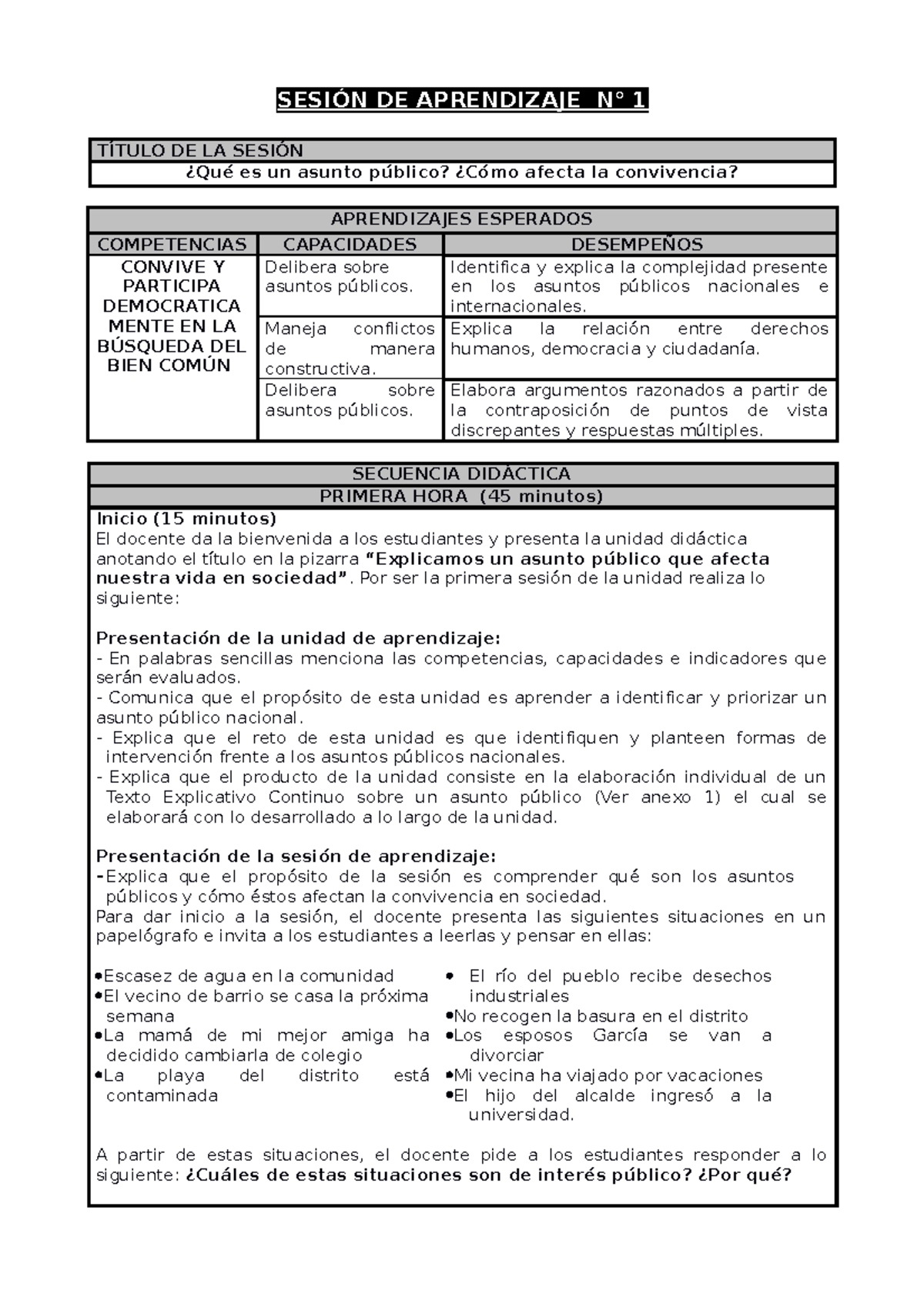 Sesiones -DPCC - CONSTITUCIÓN Y DERECHOS HUMANOS - SESIÓN DE APRENDIZAJE N° 1 TÍTULO DE LA ...