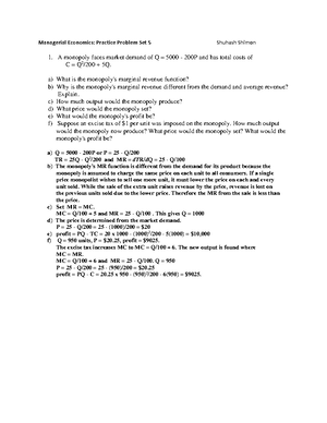 Practice Problem Set 8 Solutions - Managerial Economics: Practice ...