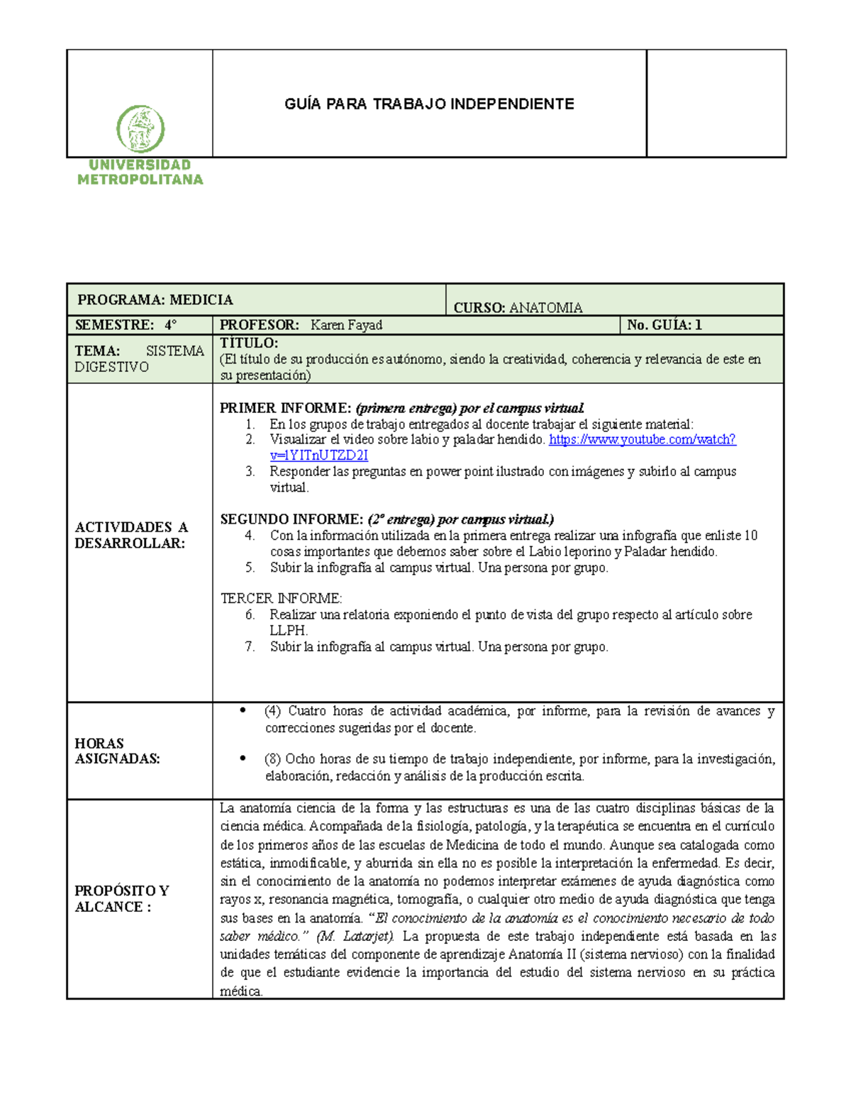 GUIA DE Trabajo Independiente Anatomia III 2023-1 - GUÍA PARA TRABAJO ...