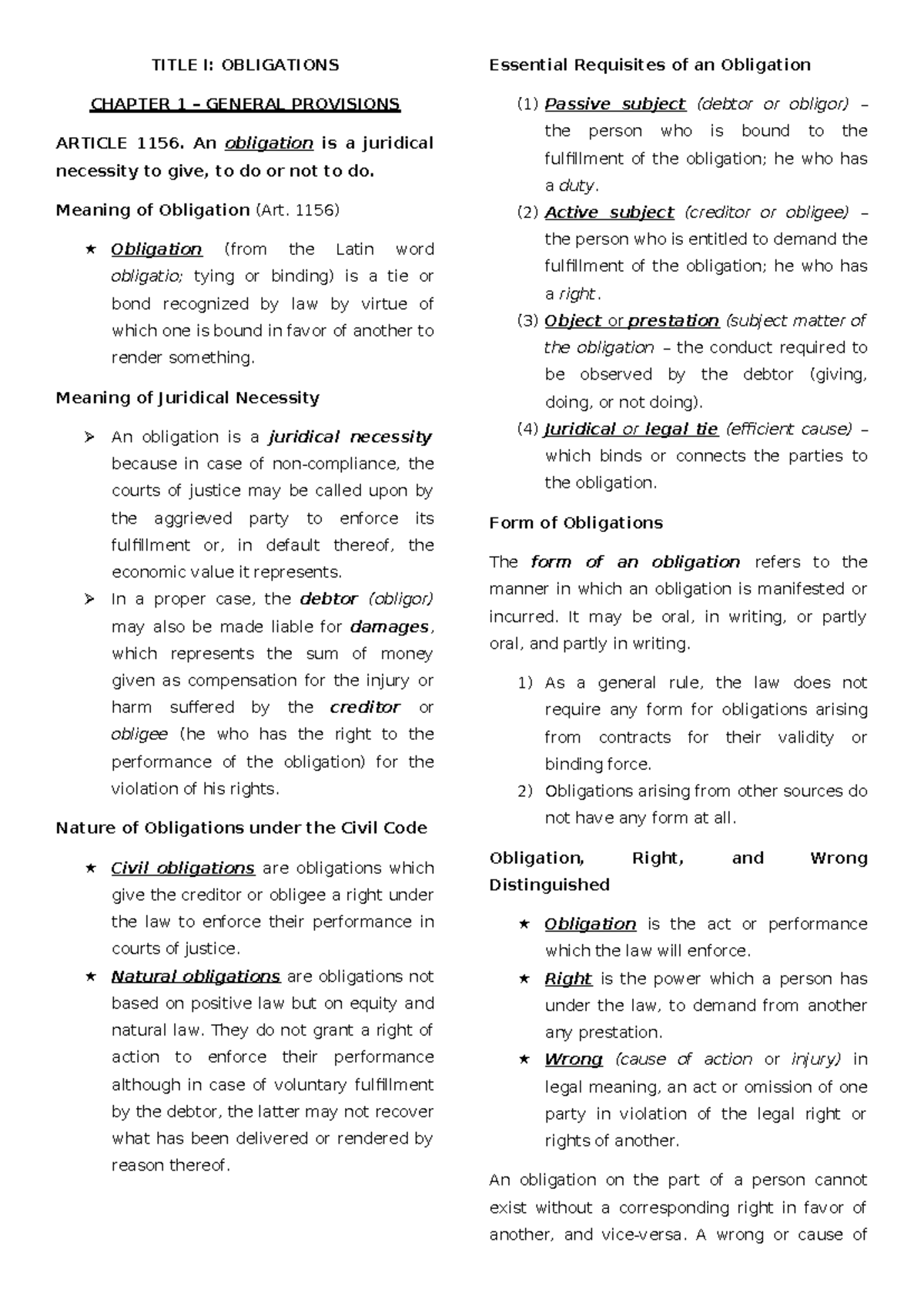 CHAPTER-1-GENERAL-PROVISIONS - TITLE I: OBLIGATIONS CHAPTER 1 – GENERAL PROVISIONS ARTICLE 1156 ...