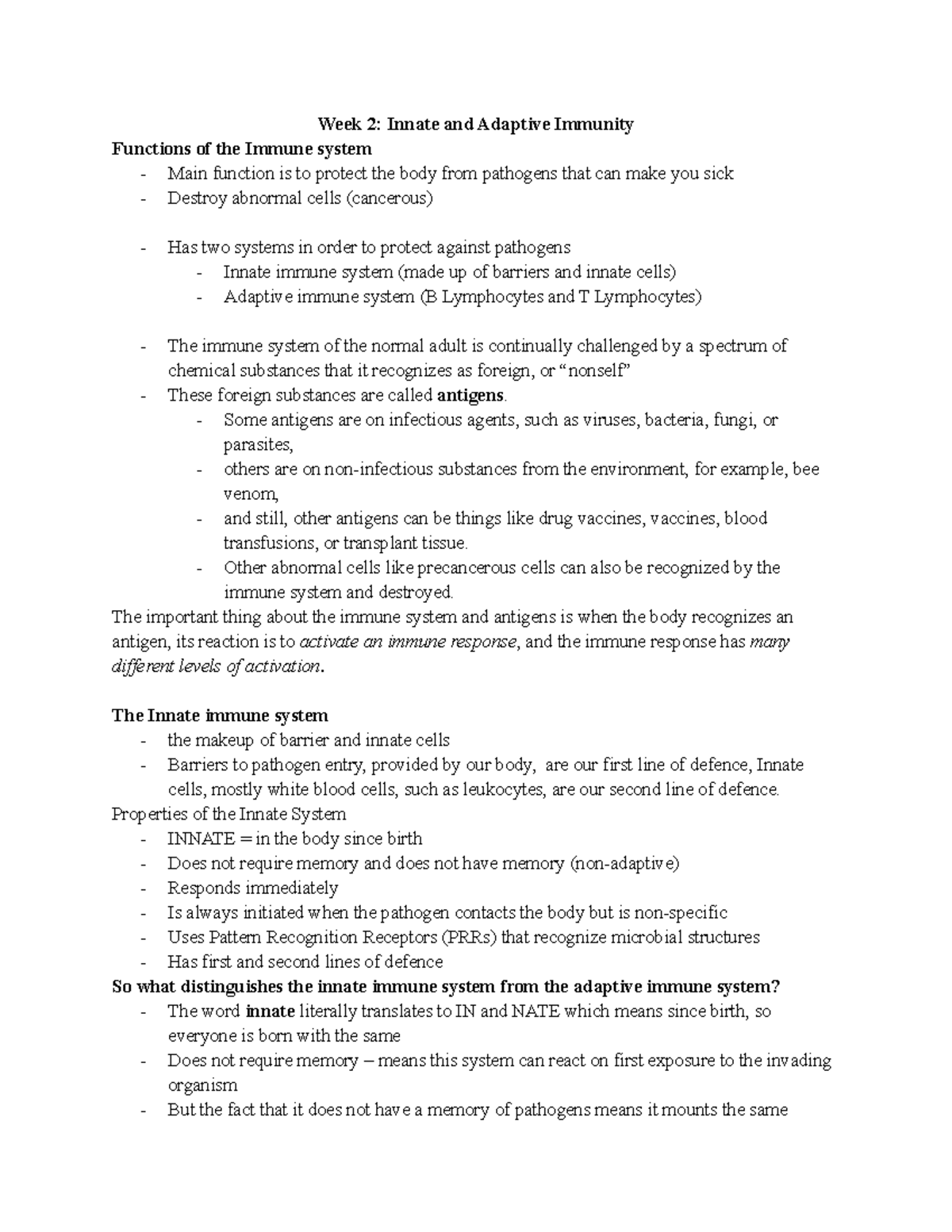 Week 2 Innate and Adaptive Immunity - Week 2: Innate and Adaptive ...