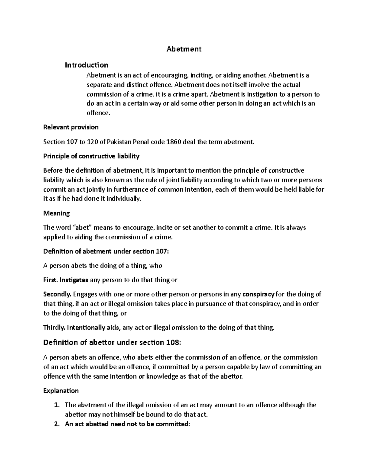 Abetment notes-1 - topic of criminal law ppc 1860 - Abetment ...