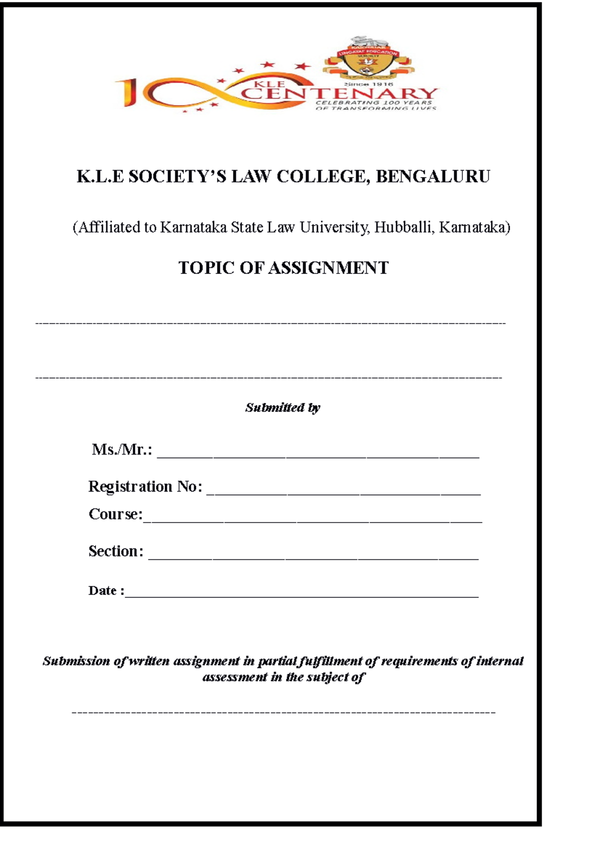 Format for Assignment.doc 1 - K.L SOCIETY’S LAW COLLEGE, BENGALURU ...