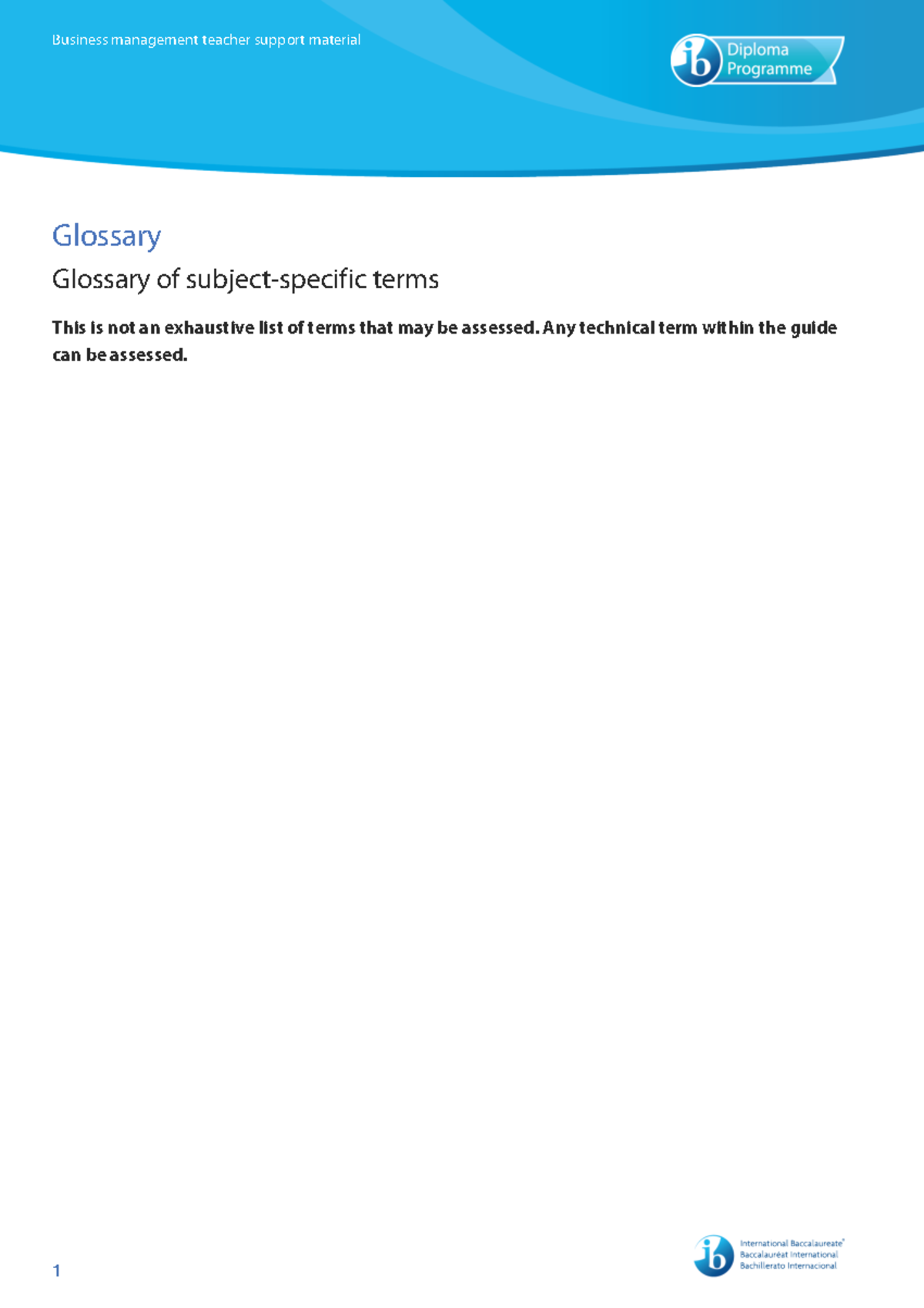 IB Business Glossary of subject-specific terms - Glossary Glossary of ...