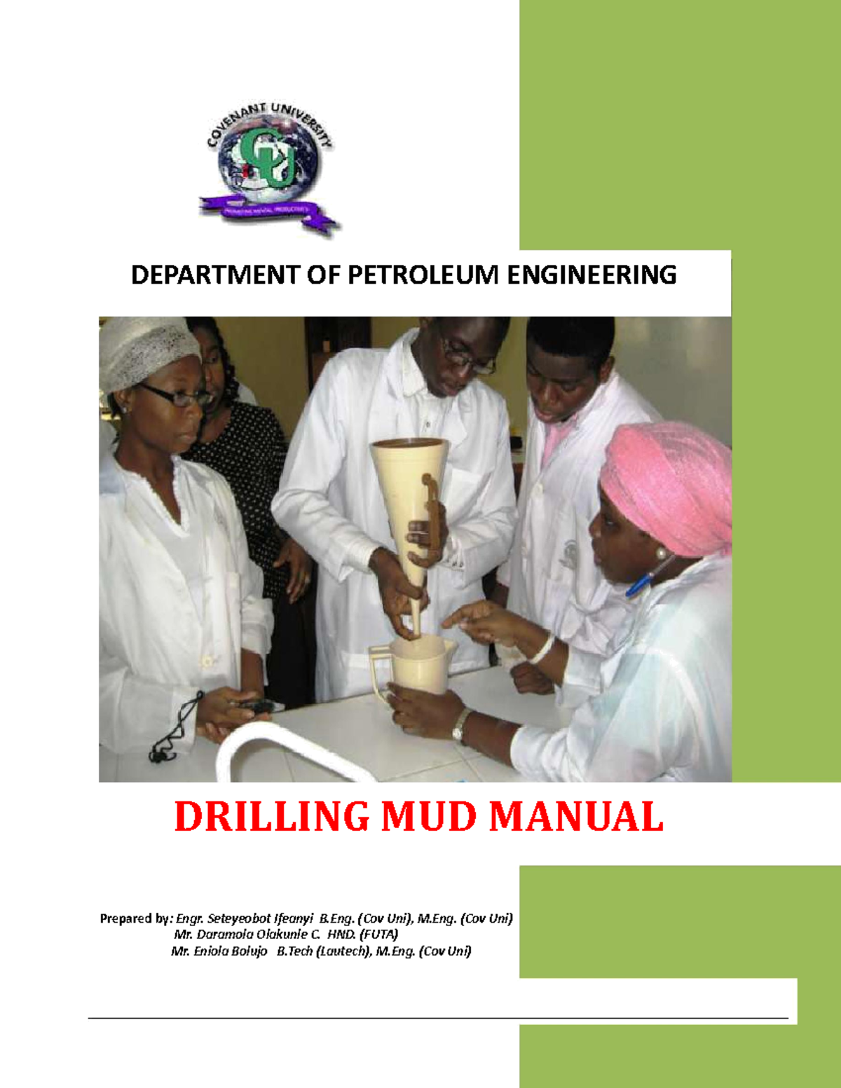 Mud Lab Manual 300 Level - DEPARTMENT OF PETROLEUM ENGINEERING DRILLING ...