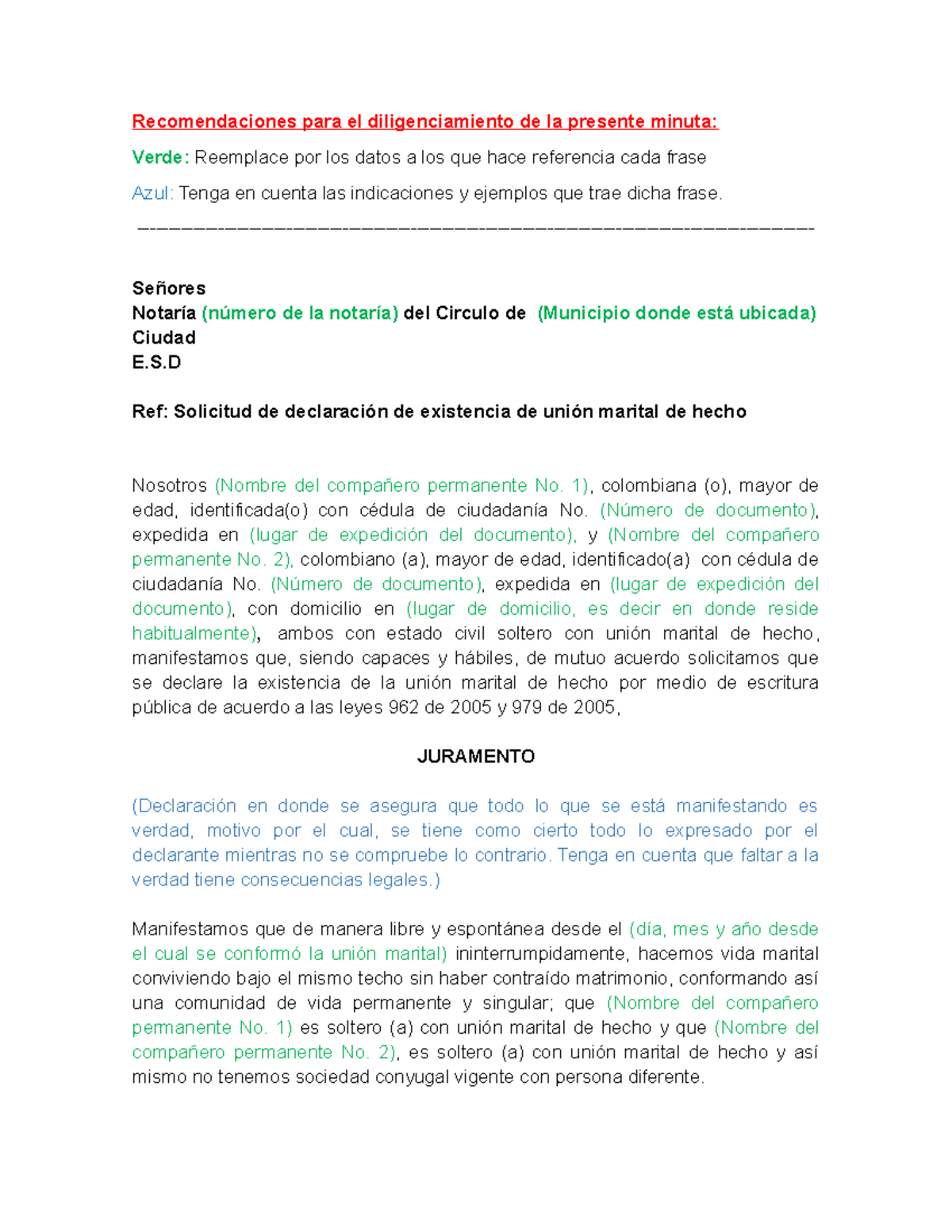 Declaración de existencia de unión marital de hecho - Familia ...