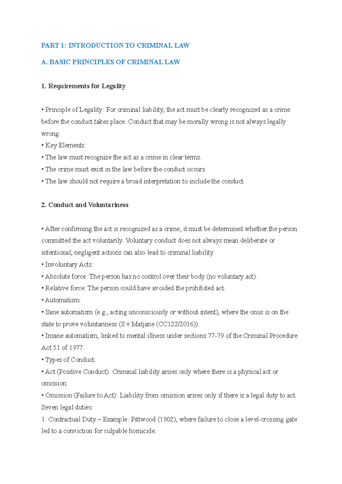 Criminal law - Act summary - PART 1: INTRODUCTION TO CRIMINAL LAW A ...