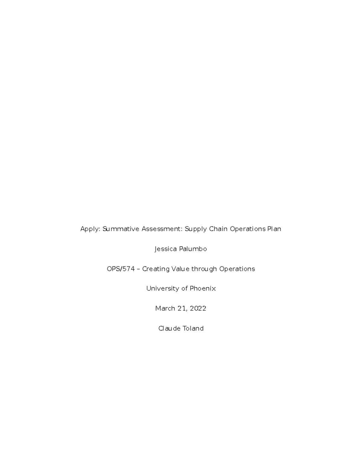 OPSwk 6 - OPS week 6 assignment - Apply: Summative Assessment: Supply ...