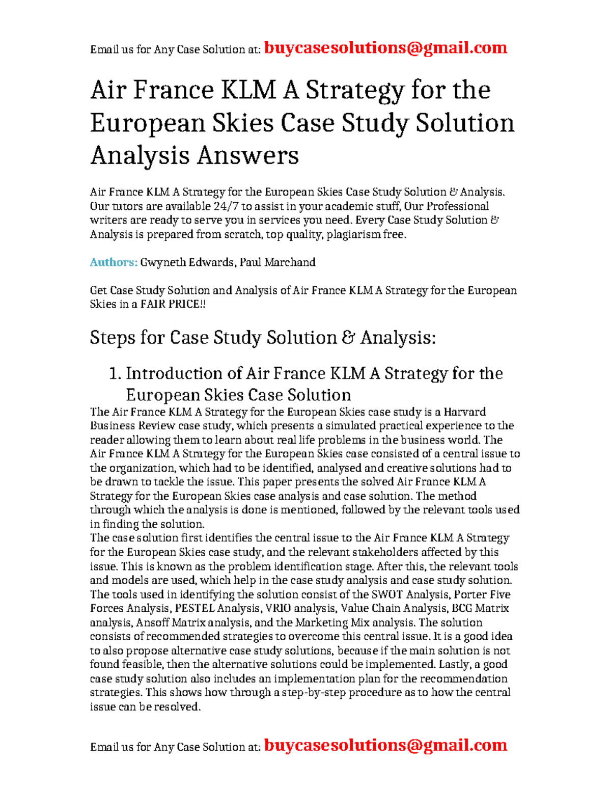 Case Solution Air France KLM A Strategy for the European Skies - Air France KLM A Strategy for ...