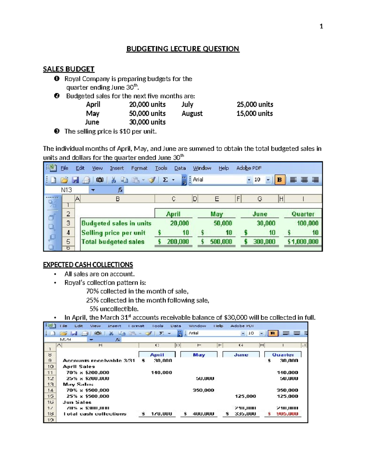 Budgeting Lecture Question Student - BUDGETING LECTURE QUESTION SALES ...
