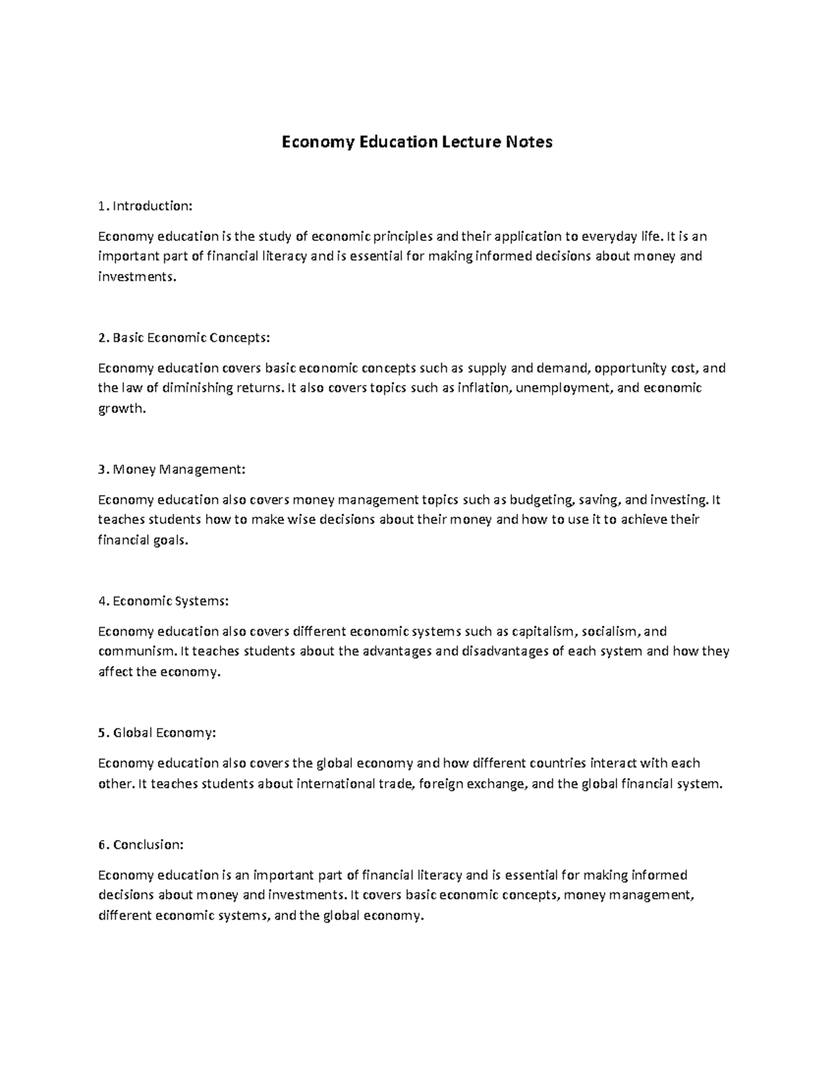 Economy Education Lecture Notes Fixed - Economy Education Lecture Notes ...