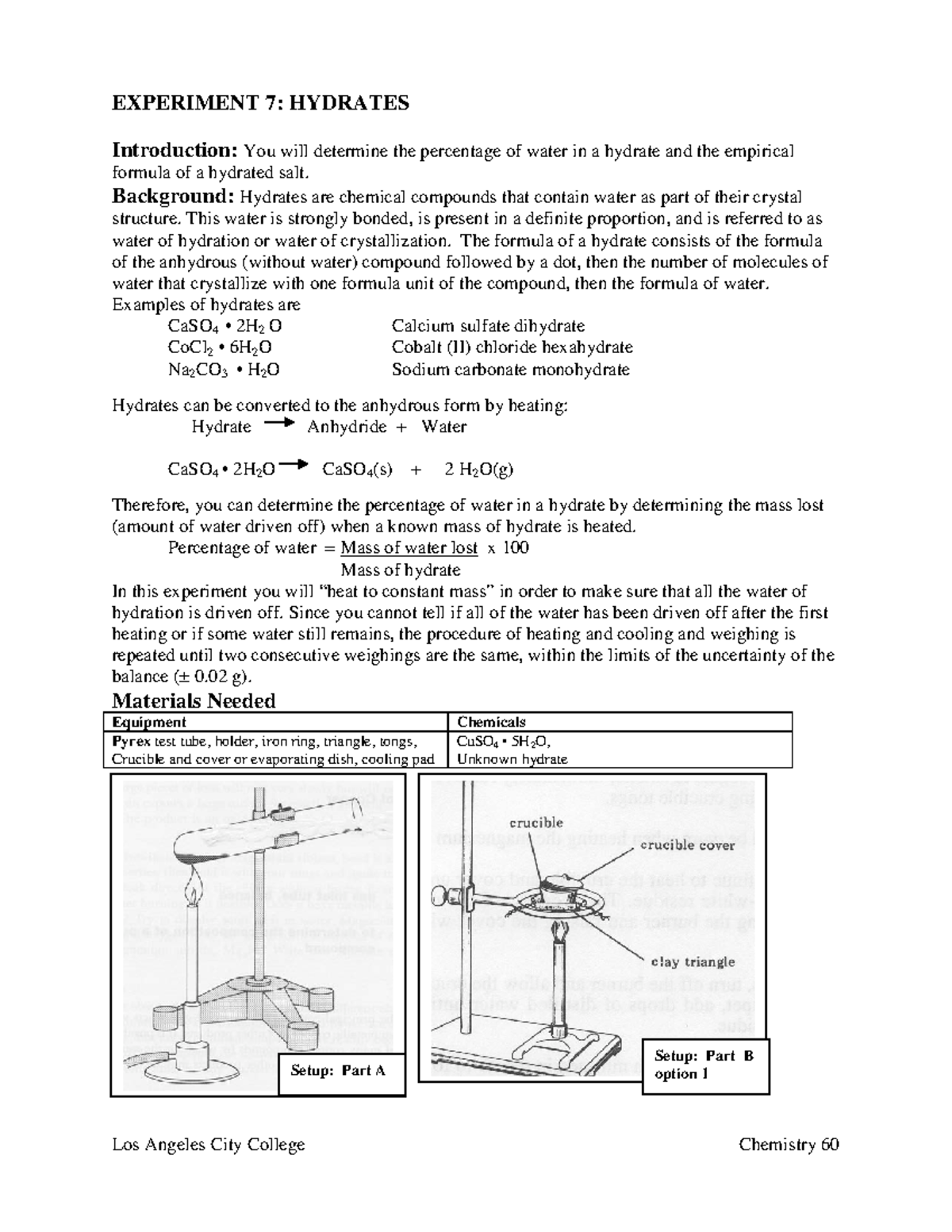 Experiment 7 2014 - Practical material ls - EXPERIMENT 7: HYDRATES ...