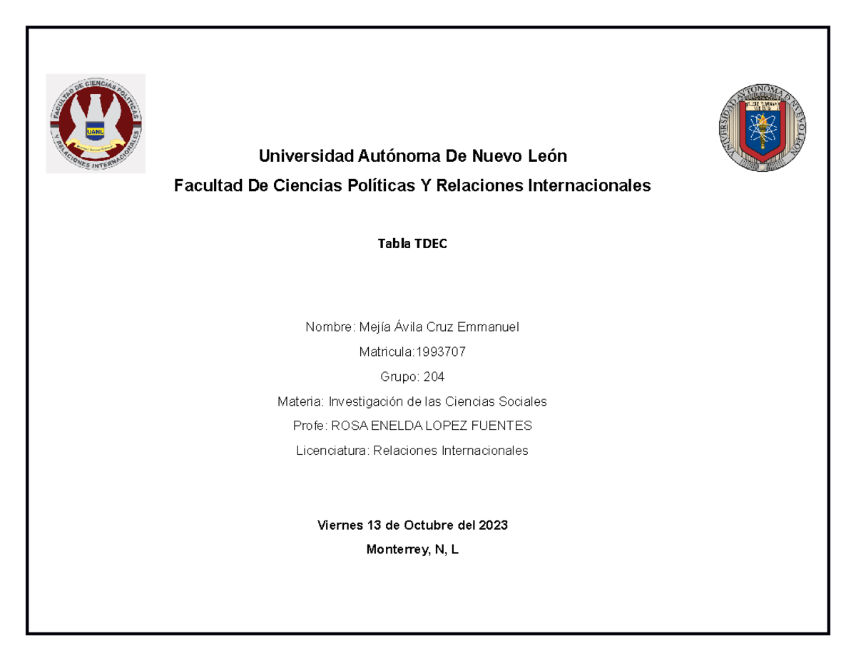 Tabla TDEC - hkl - Universidad Autónoma De Nuevo León Facultad De ...