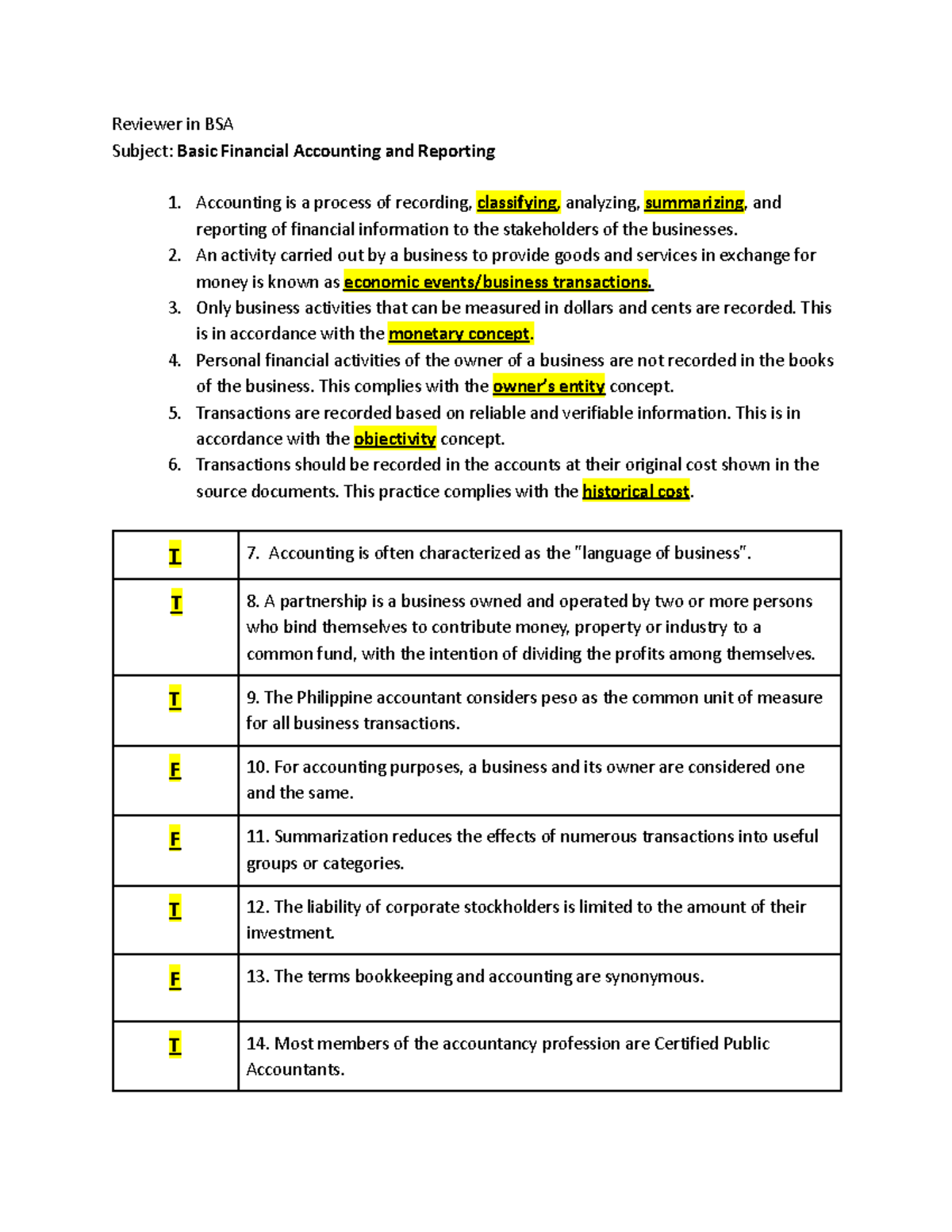 Reviewer in Basic Financial Accounting and Reporting (Basic Theories ...
