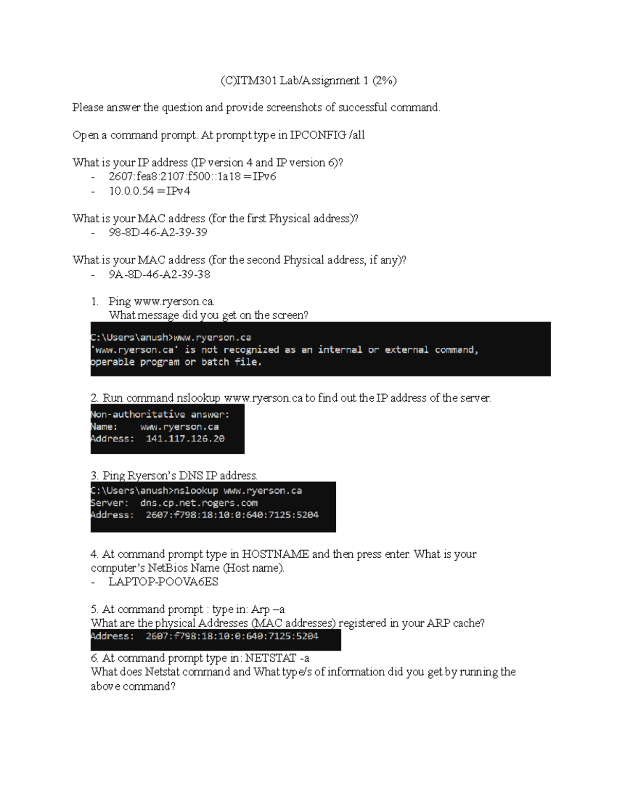C ITM 301 Lab 1 - The questions were simple, and I did them on Comand Prompt - (C)ITM301 - Studocu