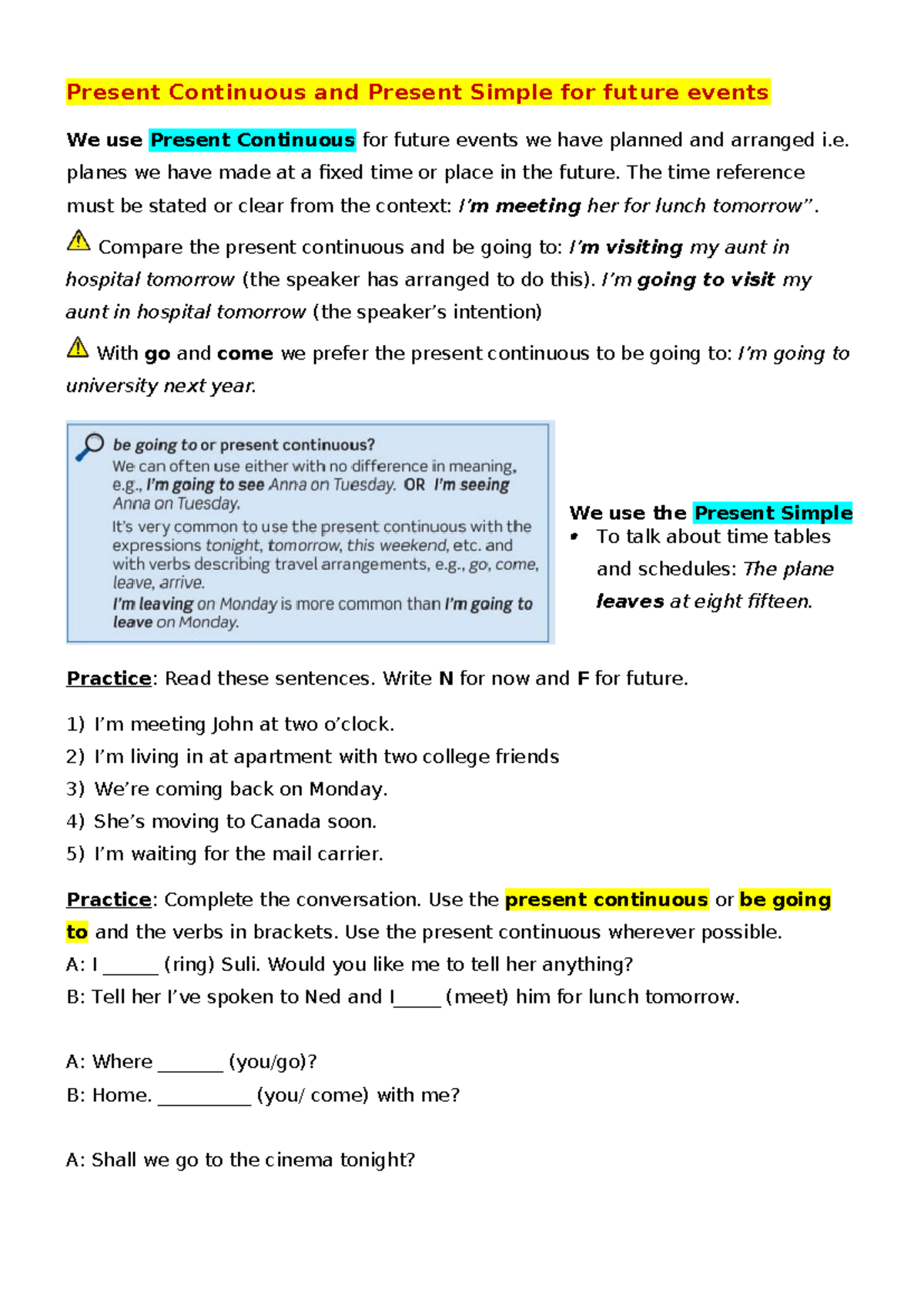 Future p - clases - Present Continuous and Present Simple for future ...