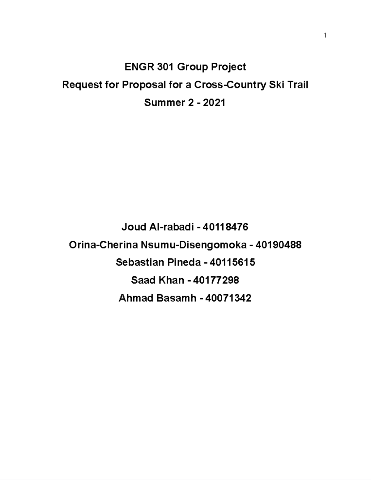 Engr 301 project - ENGR 301 Group Project Request for Proposal for a Cross-Country Ski Trail ...