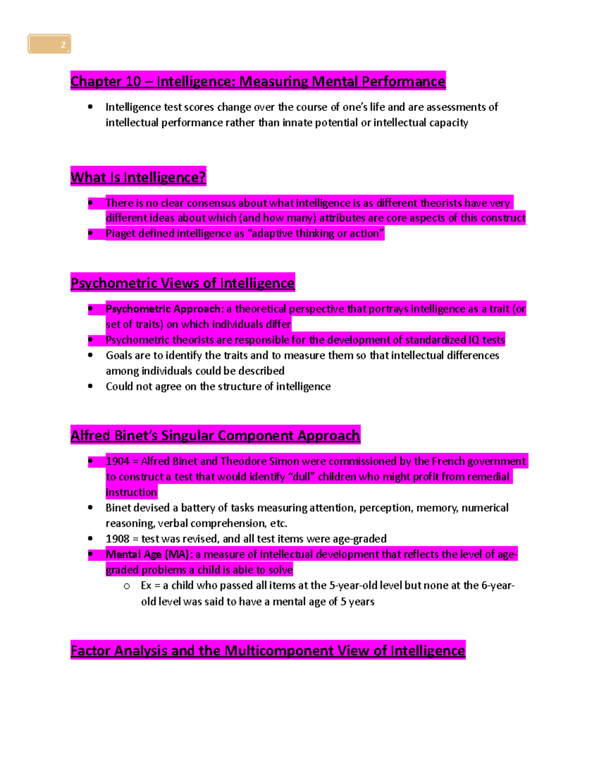 Chapter 10 - Intelligence Measuring Mental Performance - PSYC-2005EG ...