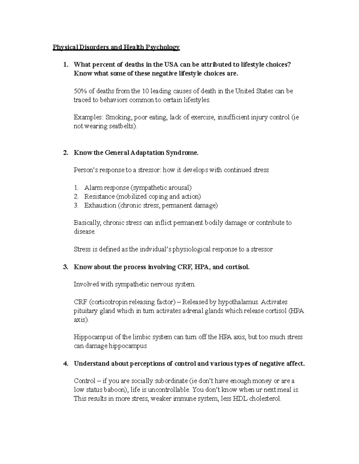 Test 2 Physical Disorders - Physical Disorders and Health Psychology 1 ...