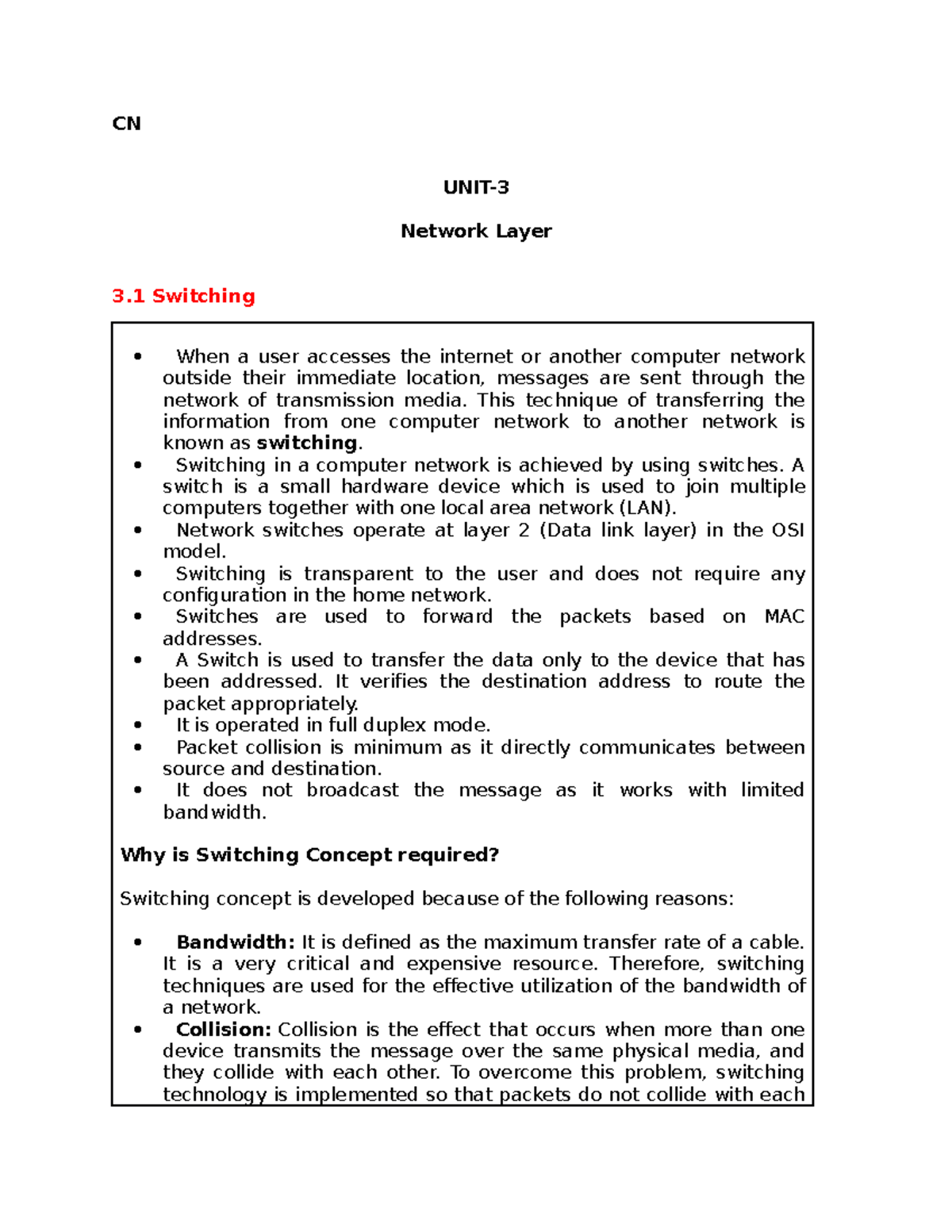 CN -3 - Module 3 Lecture 8 hrs. Network Layer: Switching, Logical ...