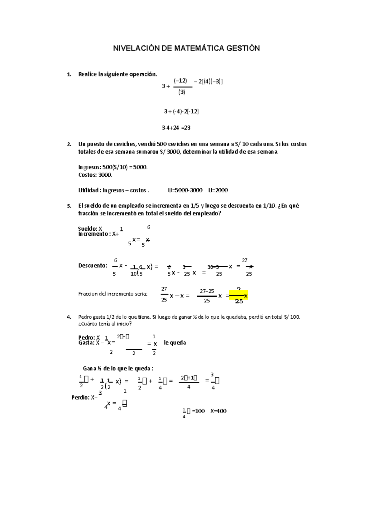 Nivelación De Matemática S01 S1 Taller 1 NivelaciÓn De MatemÁtica
