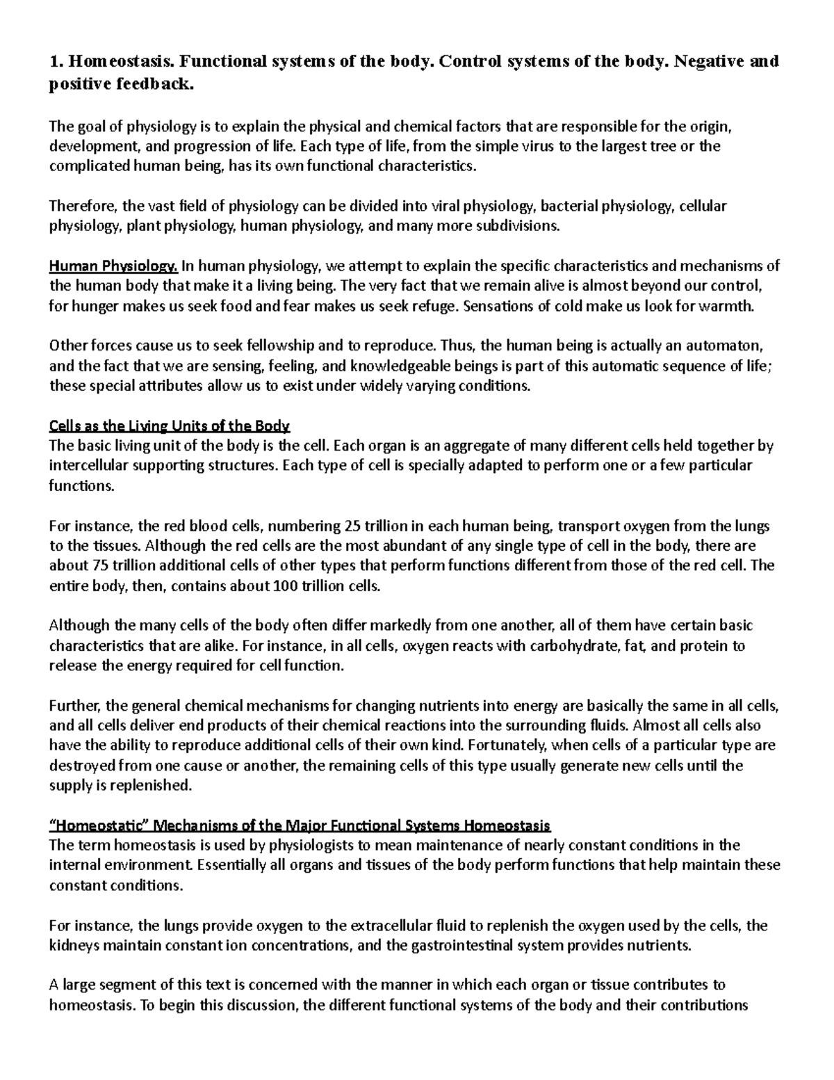 Physiology Essays - 1. Homeostasis. Functional systems of the body ...