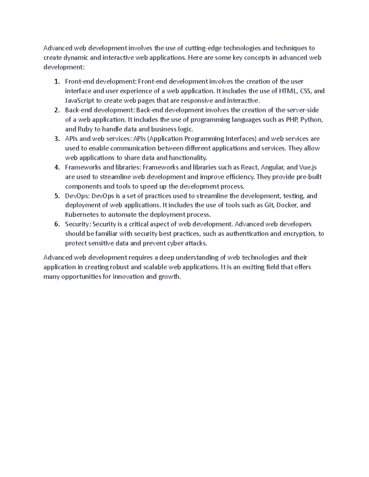 70 - advanced web development - Advanced web development involves the ...