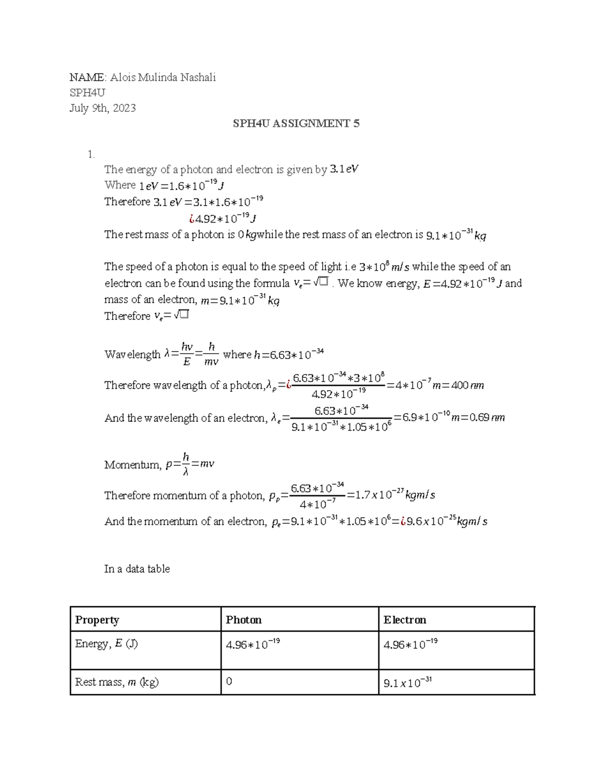 Assignment 5 - 2023 - NAME: Alois Mulinda Nashali SPH4U July 9th, 2023 SPH4U ASSIGNMENT 5 1. The ...
