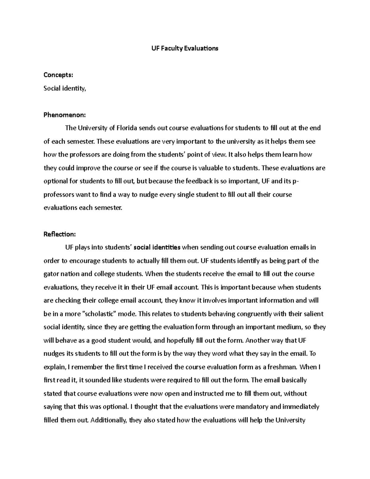 Reflection 3 consumer behavior - UF Faculty Evaluations Concepts ...