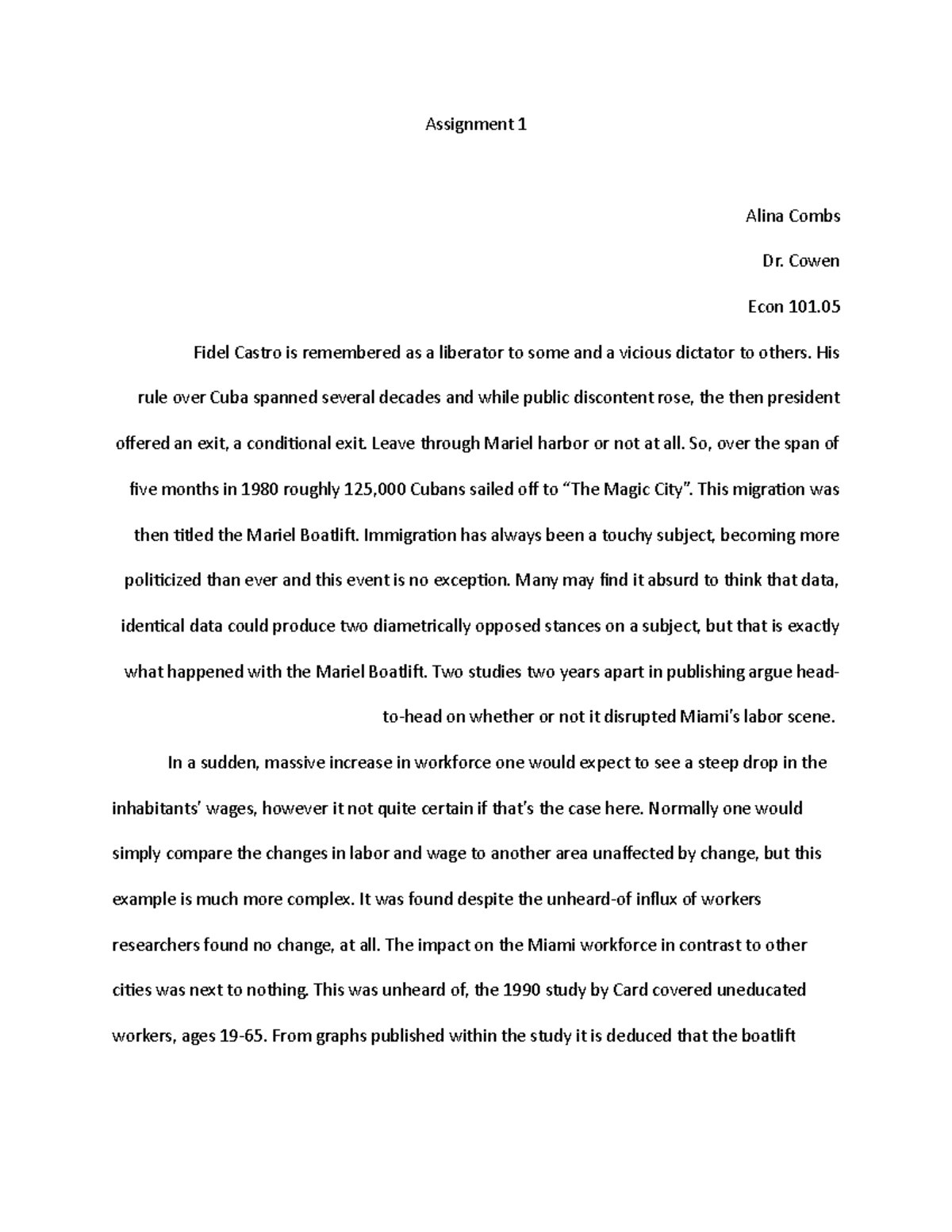 WA-1 - writing assignment 1, professor nam - Assignment 1 Alina Combs ...