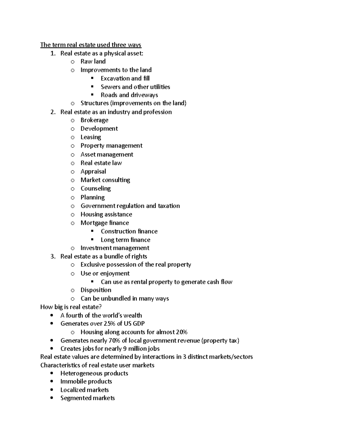 ch 0 introduction notes - The term real estate used three ways 1. Real ...