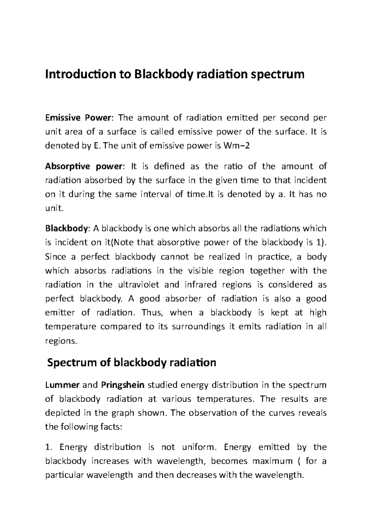 Introduction to Blackbody radiation spectrum - It is denoted by E. The ...