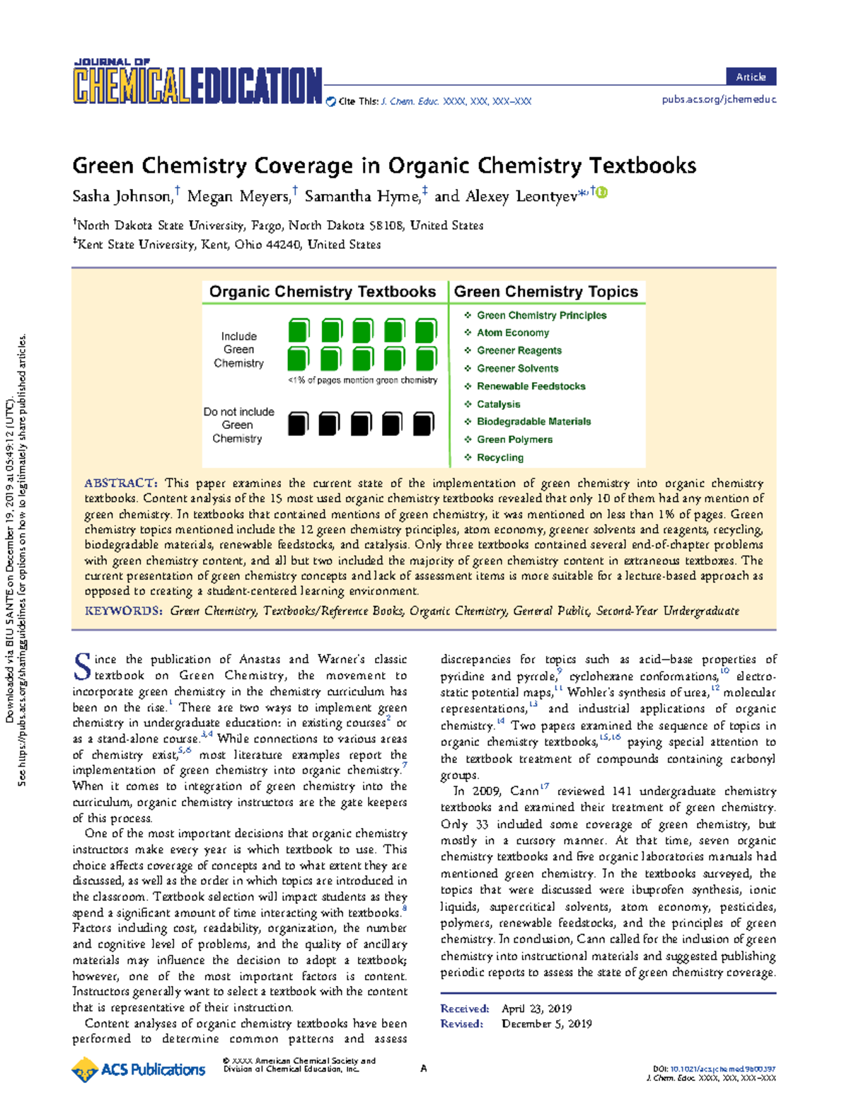 Green Chemistry Coverage in Organic Chemistry Textbooks - Content ...