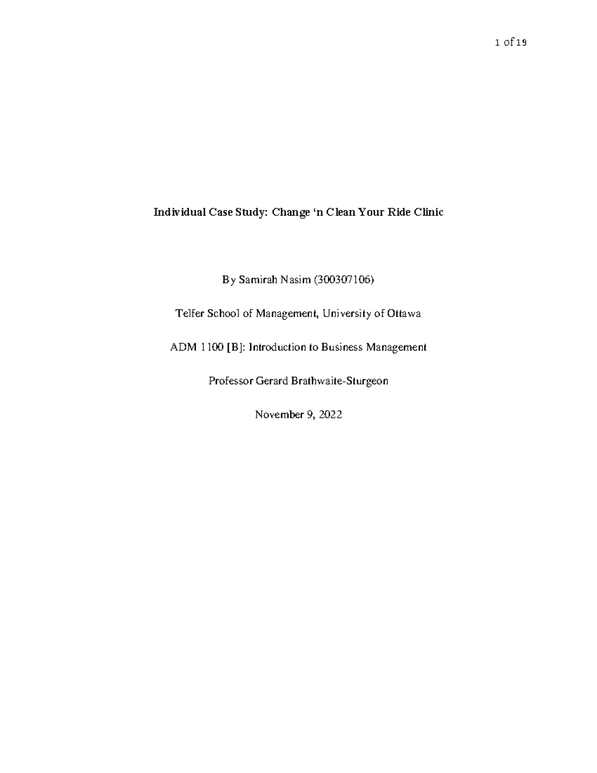 ADM 1100 - CASE Study - Bleep - Individual Case Study: Change ‘n Clean Your Ride Clinic By ...