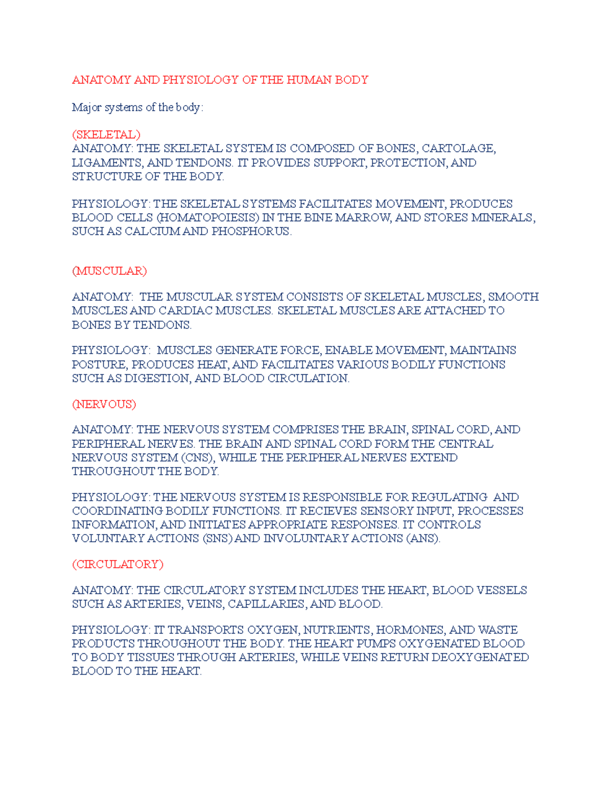 Anatomy AND Physiology OF THE BODY - ANATOMY AND PHYSIOLOGY OF THE ...