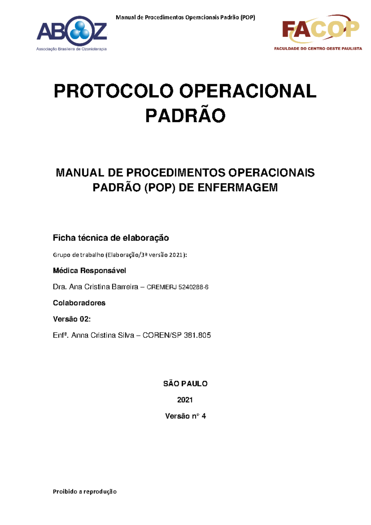 Protocolo Padr Ã£o POP ABOZ 2 - PROTOCOLO OPERACIONAL PADRÃO MANUAL DE ...