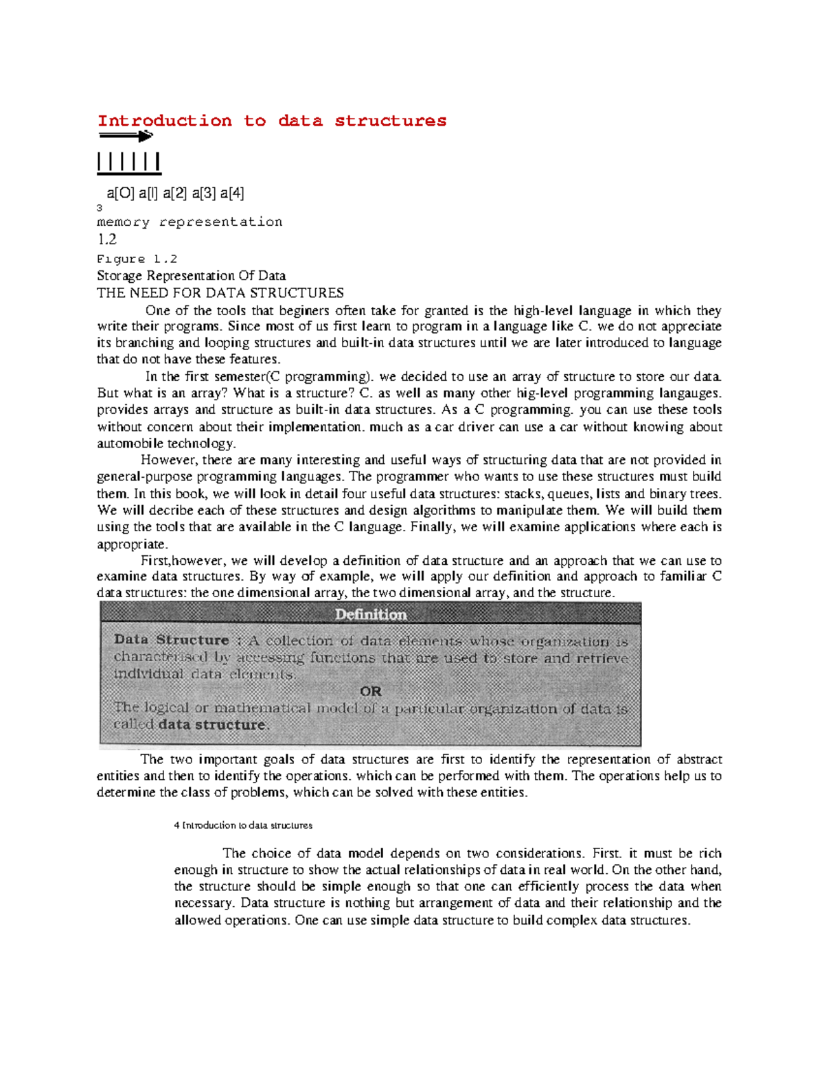 Bca Data Structures Notes Introduction To Dat A O A L A 2 A 3 A 4