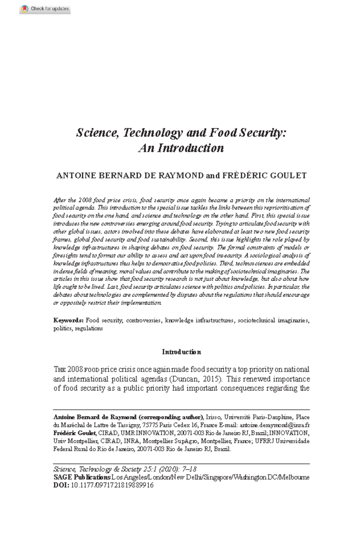 De raymond goulet 2020 science technology and food security an ...