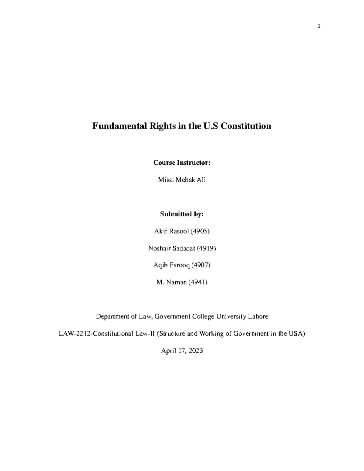 Fundamental Rights in the U.S. Constitution - Fundamental Rights in the ...