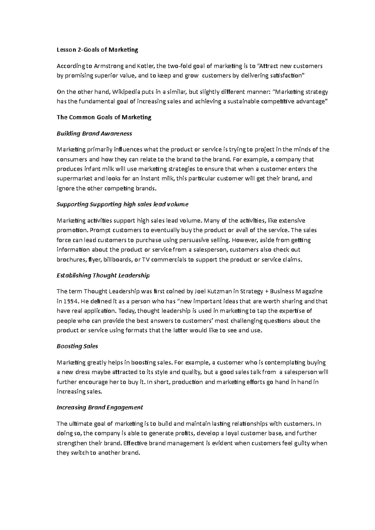 Lesson 2-Goals of Marketing - Lesson 2-Goals of Marketing According to ...