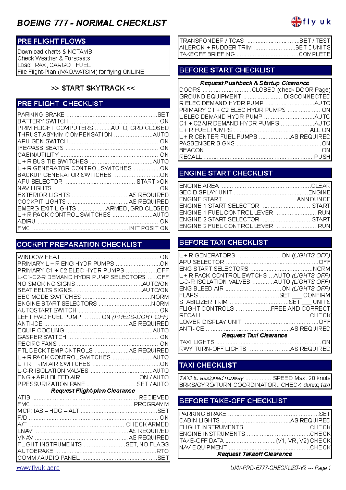 UKV PRD B777 Checklist V2 - BOEING 777 - NORMAL CHECKLIST PRE FLIGHT FLOWS Download charts ...