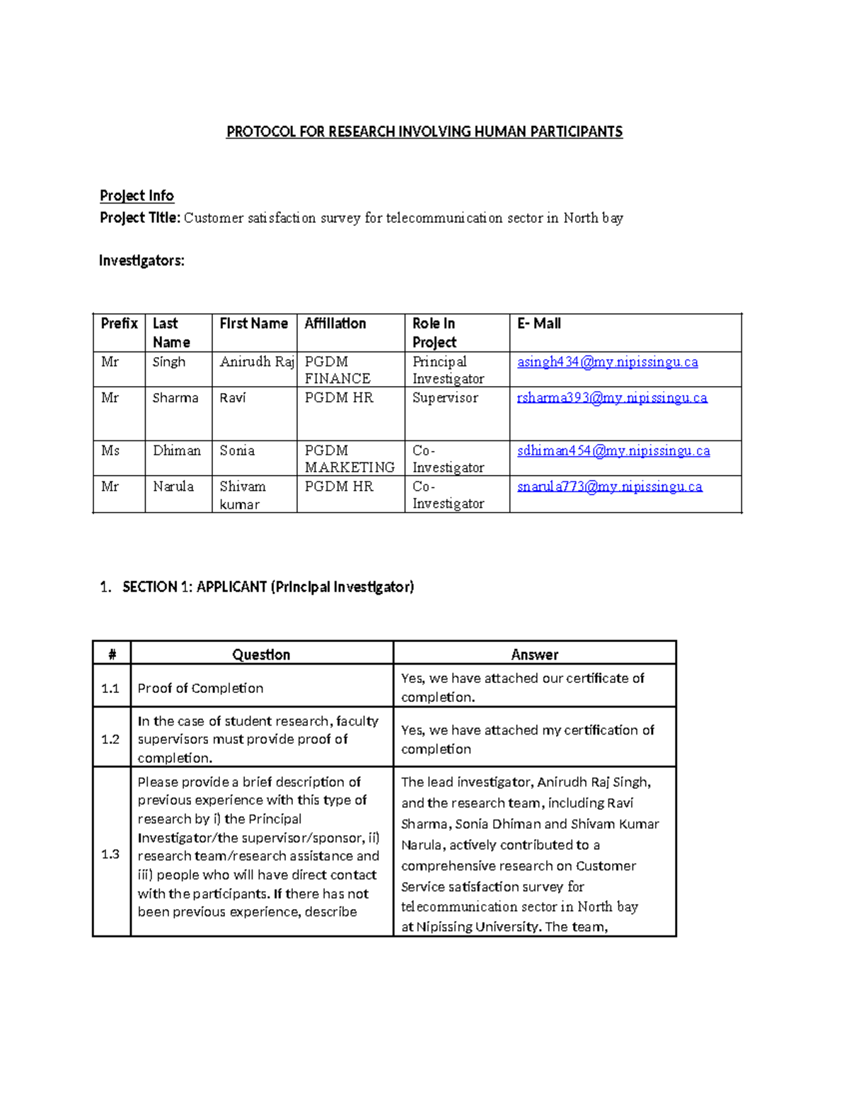 Practice material - PROTOCOL FOR RESEARCH INVOLVING HUMAN PARTICIPANTS ...