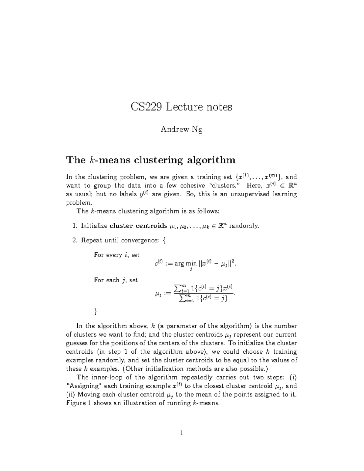 Cs229-notes 7a - Lecture Notes - CS229 Lecture notes Andrew Ng The k ...