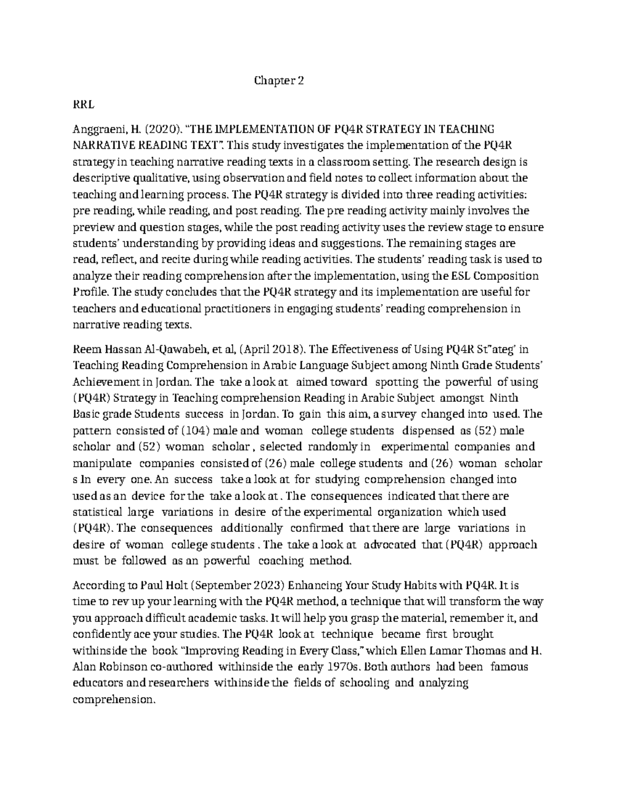 PQ4R Pimentel- Chapter-2 - Chapter 2 RRL Anggraeni, H. (2020). “THE ...