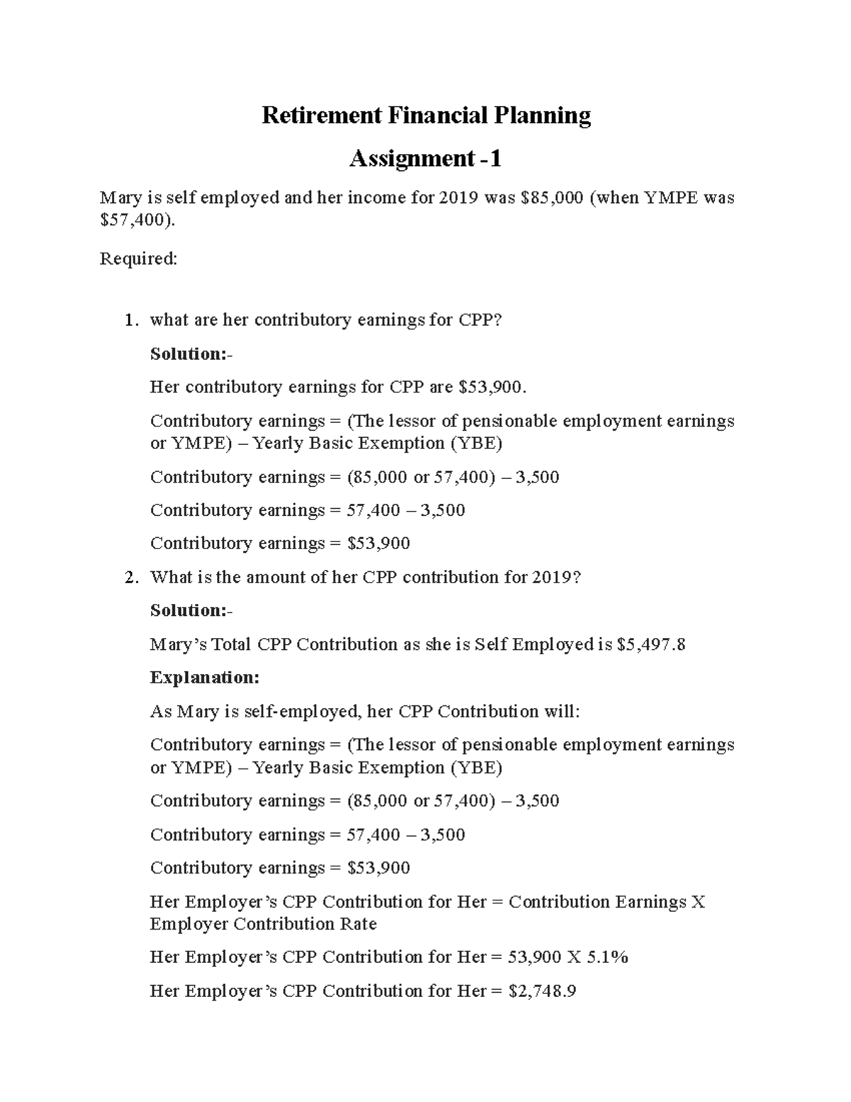 RFP Assignment - Retirement Financial Planning Assignment - Mary is ...
